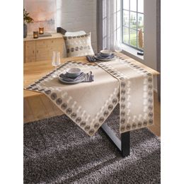 WITT Tischdecke mit gl&auml;nzenden Stickereien, beige, Gr&ouml;&szlig;e 40x40 cm - Kissenh&uuml;lle
