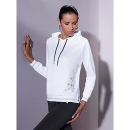 WITT Damen Kapuzensweatshirt mit Netz-Akzenten, wei&szlig;-silberfarben-bedruckt, Gr&ouml;&szlig;e 36