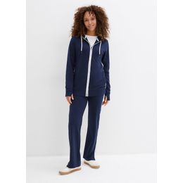 bonprix Stretch-Jogginganzug aus Baumwolle (2-tlg.Set), blau, Gr.44/46 (L), Bequemer Baumwoll-Jogginganzug (2-tlg.Set) aus Sweatjacke und Jogginghose, Straight-Fit, Oberteil: 95% Baumwolle (organic)