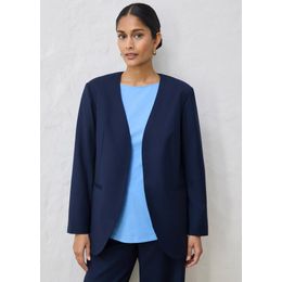 bonprix Kragenloser Blazer aus weichem Woll-Mix, blau, Wolle