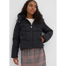 bonprix warm gef&uuml;tterte Puffer-Jacke mit Kapuze, schwarz, Gr.176/182, Moderne Puffer-Jacke mit Kapuze und warm gef&uuml;tterten Taschen mit Rei&szlig;verschluss