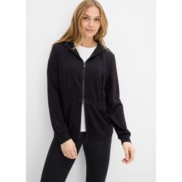 bonprix Kapuzen-Sweatjacke mit Elastik, schwarz, Viskose