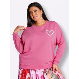 sheego loves miss goodlife Damen Sweatshirt mit Herz- und Statement-Print, altrosa-ecru-bedruckt, Gr&ouml;&szlig;e 40
