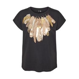 V&eacute;ro Moda Vero Moda T-Shirt 'VMJeani' Damen Gr&ouml;&szlig;e M beige / goldgelb / dunkelgrau