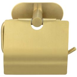 Toilettenpapierhalter Wenko, B:14cm H:12,5cm L:7cm, gold, Edelstahl, Toilettenpapierhalter, "Turbo-Loc", mit Deckel, Befestigen ohne Bohren