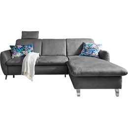 Sit & More Ecksofa SIT & MORE, B:245cm H:93cm T:164cm, grau, Wohnzimmer, Sofas, "Daytona L-Form", mit Federkern, einer Kopfst&uuml;tze und wahlweise mit Bettfunktion