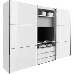 Schwebet&uuml;renschrank wimex, B:300cm H:216cm T:65cm, wei&szlig;, Schr&auml;nke, "Magic by fresh to go", tolles EXTRA: mit drehbarem TV-Element, Fronten aus Glas