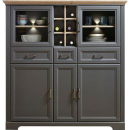 Highboard Innostyle, grau, Holzwerkstoff, MDF, Wohnzimmer, Sideboards, "Jasmin", 2 Glas-/Holzt&uuml;ren, 8 offene F&auml;cher, inkl. LED-Beleuchtung