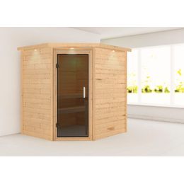Karibu Sauna "Mia (Fronteinstieg)", (ohne Ofen), beige, Saunen, inklusive Ofenschutzgitter und T&uuml;r