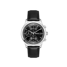 BOSS Herren Chronograph "STRATUS"schwarz, silberfarben, Armbanduhren, Quarzuhr, Armbanduhr, Herrenuhr, Lederarmband, analog, Tag