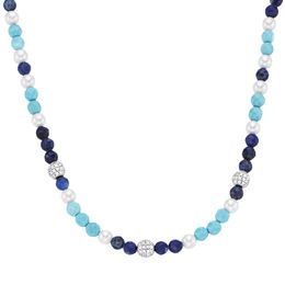 Damen Collier "mit Zirkonia, Steinkugeln und Muschelkern-Perlen, Silber 925", 45cm, Silber 925 (Sterlingsilber), blau, Giorgio Martello MILANO,