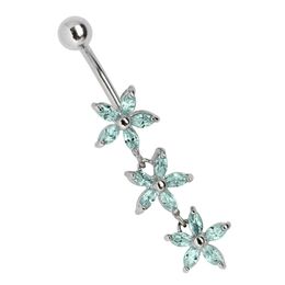 Adelia&acute;s ADELIA ́S Damen Bauchnabelpiercing "Piercing Bauchnabelpiercing", onesize, blau, Chirurgiestahl, Piercings, Drillingkette mit Blumenmotiv