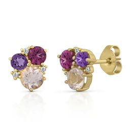 OROLINO Damen Paar Ohrstecker "Gold 585 mit Amethyst Rosaquartz und Brillant", one-size, Gold, gelb, Gold, Ohrringe