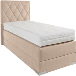 Boxspringbett, B:100cm L:212cm, beige, Westfalia Schlafkomfort, Bezug der Obermatratze: 100% Polyester, Bezug abnehm- und waschbar bis 60C;Unterbox