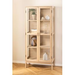 Stauraumschrank ACTONA GROUP, B:80cm H:180cm T:40cm, beige, Schr&auml;nke, "Linley Vitrine, Mehrzweckschrank", Eichenfurnier/Eiche, Lamellenr&uuml;cken, 3