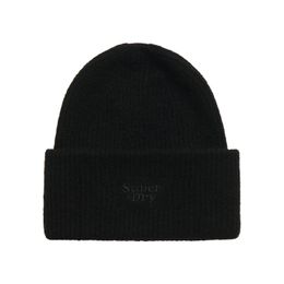 Superdry Damen Beanie "SOFT RIB KNIT BEANIE HAT", schwarz, unifarben, Strick, Materialmix, M&uuml;tzen