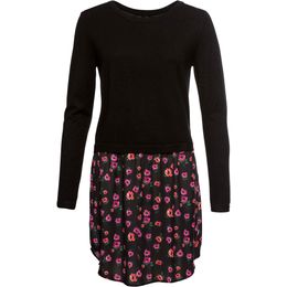 bonprix Damen 2-in-1-Pullover "Feinstrickpullover mit Rockansatz", schwarz, Gr. 32, gebl&uuml;mt, unifarben mit Farbeinsatz, Feinstrick;Web, Obermaterial:
