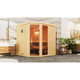 Weka Sauna "Design-Sauna CUBILIS 2", Saunaofen, integrierte Steuerung, 9 kW, beige, Saunen, Blockbohlen im WekaLine-Profil, Fensterelement,