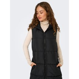 Only Damen Steppweste "ONLALINA LONG WAISTCOAT OTW NOOS", schwarz, Gr. S, unifarben, Steppware, Obermaterial: 100% Polyester, Westen, Materialmix