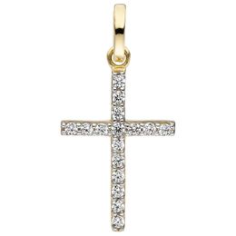 Jobo Damen Kreuzanh&auml;nger "Anh&auml;nger Kreuz", Gelbgold 375, gelb, Gelbgold 375, Schmuckanh&auml;nger, 375 Gold mit Zirkonia