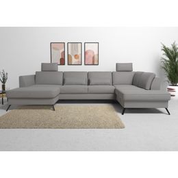 Sit & More Wohnlandschaft SIT & MORE, B:335cm H:88cm T:201cm, grau, 100% Polyester, Sofas, "Olsen U-Form", inklusive Sitztiefenverstellung, wahlweise mit