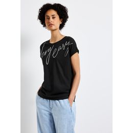Street One Damen T-Shirt, schwarz, Gr. 34, unifarben, Web, 50% Baumwolle, 50% Modal, Shirts, mit Rundhalsausschnitt