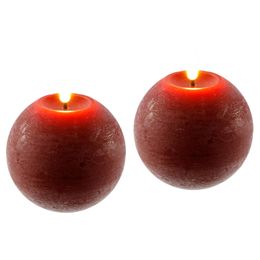 LED-Kerze I.GE.A., B:11cm H:11cm, rot, Wachs, Kerzen, "LED Echtwachskerze 2er Set", Mit Timer Flackernd Stumpenkerze Adventskerzen Adventskranz
