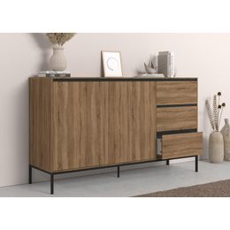 Sideboard OTTO HOME, B:140cm H:82cm T:40cm, schwarz, FSC-zertifizierter Holzwerkstoff, Wohnzimmer, Sideboards, "Bari", Kommode mit 2 T&uuml;ren und 3