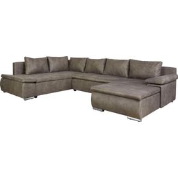 Wohnlandschaft Home Affaire, B:325cm H:83cm T:229cm, grau, 100% Polyester, Sofas, "Acra U-Form", mit Bettfunktion und Bettkasten, in Mattenoptik