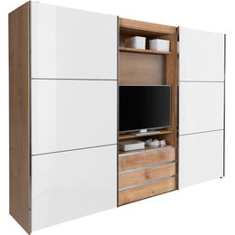 Schwebet&uuml;renschrank wimex, B:300cm H:216cm T:65cm, braun, Schr&auml;nke, "Magic by fresh to go", tolles EXTRA: mit drehbarem TV-Element, Fronten aus Glas