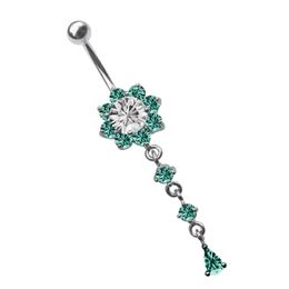 Adelia&acute;s ADELIA ́S Damen Bauchnabelpiercing "Piercing Bauchnabelpiercing", onesize, gr&uuml;n, Titan, Piercings, Blume mit H&auml;nger und Steinen