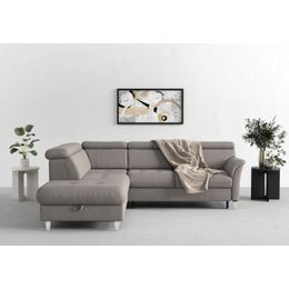 Sit & More Ecksofa SIT & MORE, B:252cm T:216cm, grau, 100% Polyester, Wohnzimmer, Sofas, "Marano L-Form", inklusive Kopfteilverstellung, wahlweise mit