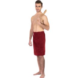 Sarong, L:60cm, rot, Framsohn FROTTIER, Frottier, Hausm&auml;ntel, "Saunakilt Herren", hergestellt in &Ouml;sterreich, Dehnbund & Druckkn&ouml;pfe variabel