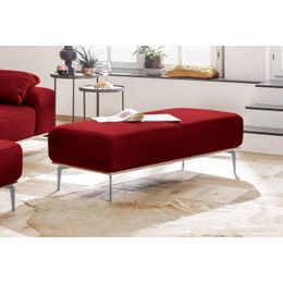 Polsterhocker W.Schillig, B:150cm H:46cm T:60cm, rot, Flachgewebe W82 Q2 (74% Polyacryl, 26% Polyester), Hocker, "run", mit elegantem Holzsockel,