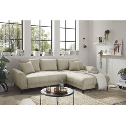 Ecksofa, B:281cm H:91cm T:189cm, beige, ED EXCITING DESIGN, 100% Polyester, Wohnzimmer, Sofas, "Bern L-Form", mit Bettfunktion, Bettkasten & 3