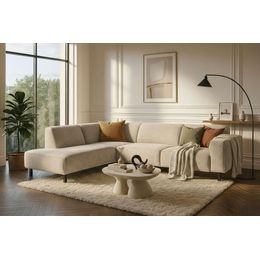Ecksofa Home Affaire, B:275cm H:77cm T:210cmcream, 100% Polyester, Wohnzimmer, Sofas, "LORCAN mit Holzfu&szlig;, Breite 275 cm, weiches Sitzgef&uuml;hl",