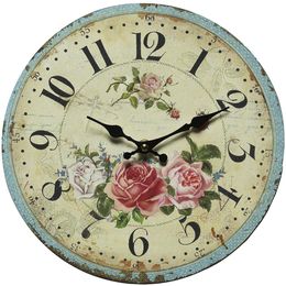 Wanduhr AMBIENTE HAUS, B:28cm H:28cm T:3,5cm, bunt, Wohnzimmer, Wanduhren, "Rosen Wanduhr 28cm"