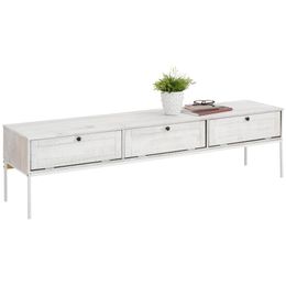 Lowboard OTTO HOME, B:175cm H:45cm T:40cm, beige, Wohnzimmer, Sideboards, "Freya", Kommode mit 3 Klappen, Metallgriffen, aus Massivholz, Breite 175 cm