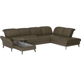 Sit & More Wohnlandschaft SIT & MORE, B:363cm H:88cm T:242cm, gr&uuml;n, 100% Polyester, Sofas, "Leandro U-Form", Wahlweise mit Bett-, Kopfteil - und
