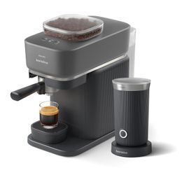 Espressomaschine "BAR303/60 mit Mahlwerk f&uuml;r ganze Bohnen, Milchaufsch&auml;umer inkl.", 1, grau, PHILIPS BARISTINA, Kaffeemaschinen, 16 bar Pumpendruck,