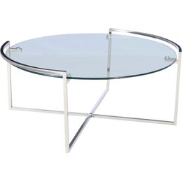 Couchtisch LEONIQUE, B:90cm H:40cm T:90cm, silber, Wohnzimmer, Tische, "Paula", Runder Couchtisch, Silber, Chrom, Glasplatte, Gestell, 90x90x40