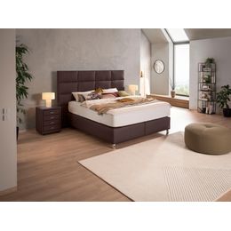 Boxspringbett Alina, B:208cm L:215cm, braun, Leder EA (100% Echtleder), Komplettbetten, "Paige", hohes Kopfteil, in unterschiedlichen Ausf&uuml;hrungen