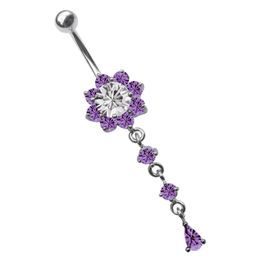 Adelia&acute;s ADELIA ́S Damen Bauchnabelpiercing "Piercing Bauchnabelpiercing", onesize, lila, Titan, Piercings, Blume mit H&auml;nger und Steinen