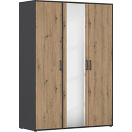 Dreht&uuml;renschrank Rauch, B:140cm H:194cm T:53cm, grau, Holzwerkstoff, Schr&auml;nke, "Kleiderschrank Schrank Garderobe W&auml;scheschrank VOYAGER", mit modernen
