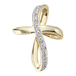 Jobo Damen Kreuzanh&auml;nger "Anh&auml;nger Kreuz", Diamanten Gelbgold 585, gelb, Diamanten, Gelbgold 585, Schmuckanh&auml;nger, 585 Gold mit 7 Diamanten