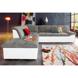 Ecksofa DOMO collection, B:271cm H:76cm T:232cm, grau, Kunstleder SOFTLUX / Struktur (90% Polyester, 10% Polyacryl);Luxus-Microfaser (100% Polyester)