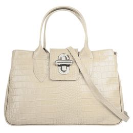 CLUTY Damen Henkeltasche, beige, Leder, gl&auml;nzend, Taschen, echt Leder, Made in Italy