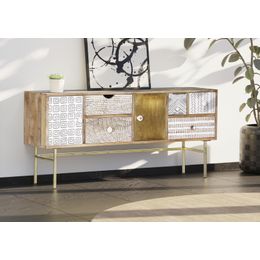 Lowboard GUTMANN FACTORY, B:150cm H:70cm T:40cm, beige, Massivholz, Wohnzimmer, Sideboards, "Linea", Kommode mit detailreichen Verzierungen, Shabby