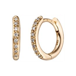 Jobo Damen Paar Creolen, 12,1mm, SI = kleine Einschl&uuml;sse, Diamanten Gelbgold 585, gelb, Diamanten, Gelbgold 585, Ohrringe, 585 Gold mit 16 Diamanten