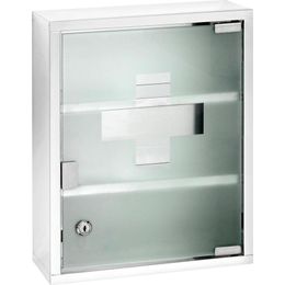 Medizinschrank Wenko, B:30cm H:40cm T:12cm, silber, Schr&auml;nke, Edelstahl und satiniertes Sicherheitsglas, 30 x 40 cm cm